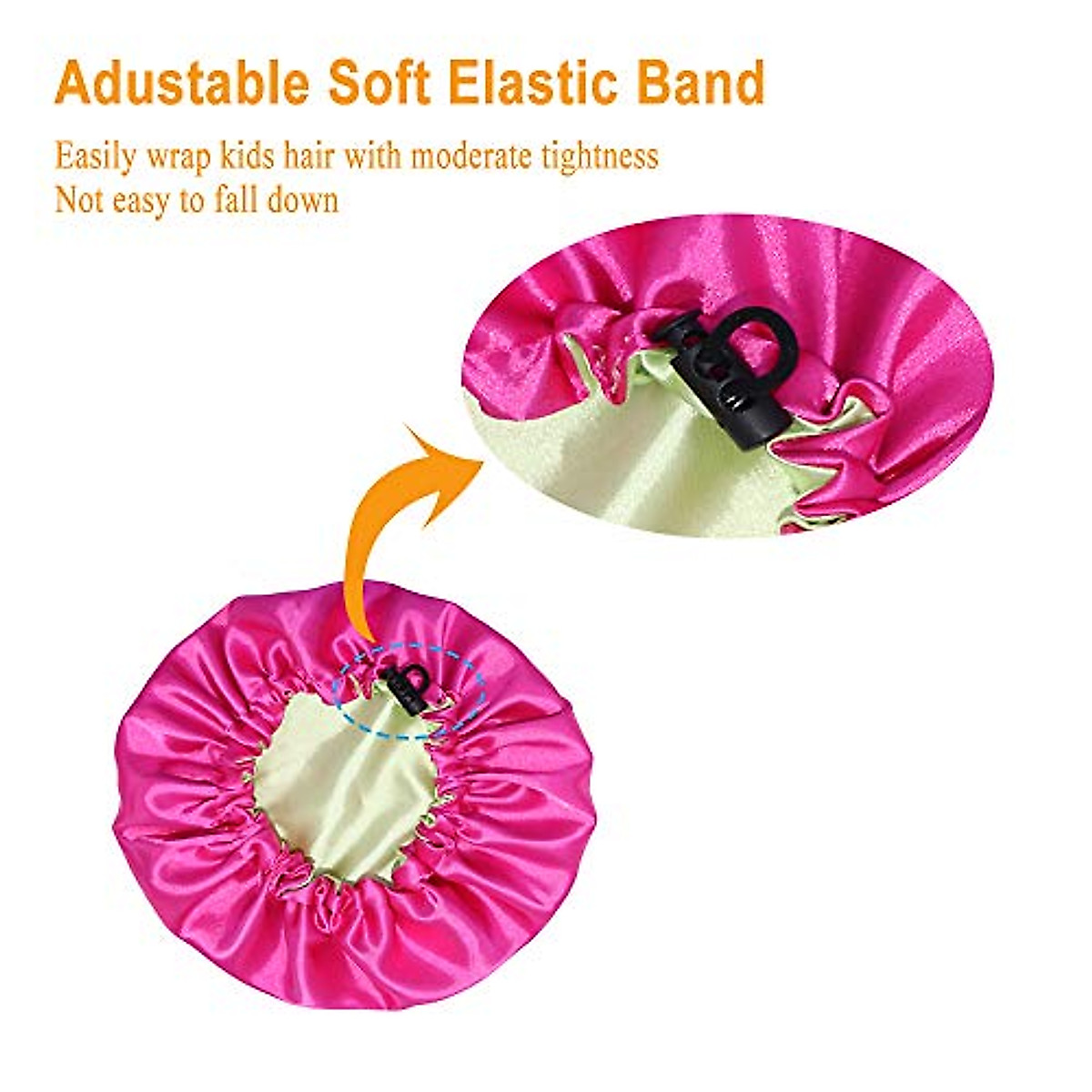 Adjustable Kids Satin Bonnets Sleeping Caps Shower Caps for Girls Boys,Elastic Band and Reversible,Soft,Breathable,Fit Most Kids Head and Hair Style (red,pink)