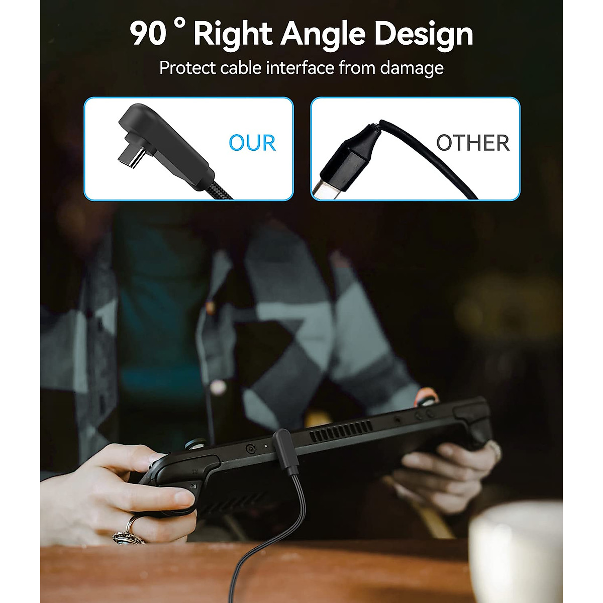 Antank 90 Degree USB C to USB C Cable for Steam Deck, [6.6FT Nylon Braided] 100W PD Fast Charging Cable Cord Compatible with Steam Deck, Nintendo Switch, Samsung Galaxy, Pixel, MacBook, iPad