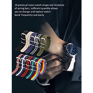 meekoo 10 Pieces Nylon Watch Strap Military Replacement Watch Band with Stainless Steel Buckle for Men and Women's Watch Band Replacing, 18 mm (Classic Colors)