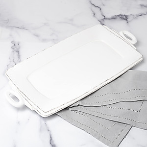 Vietri Lastra White Collection Italian Serveware Sets (Handled Rectangular Platter)