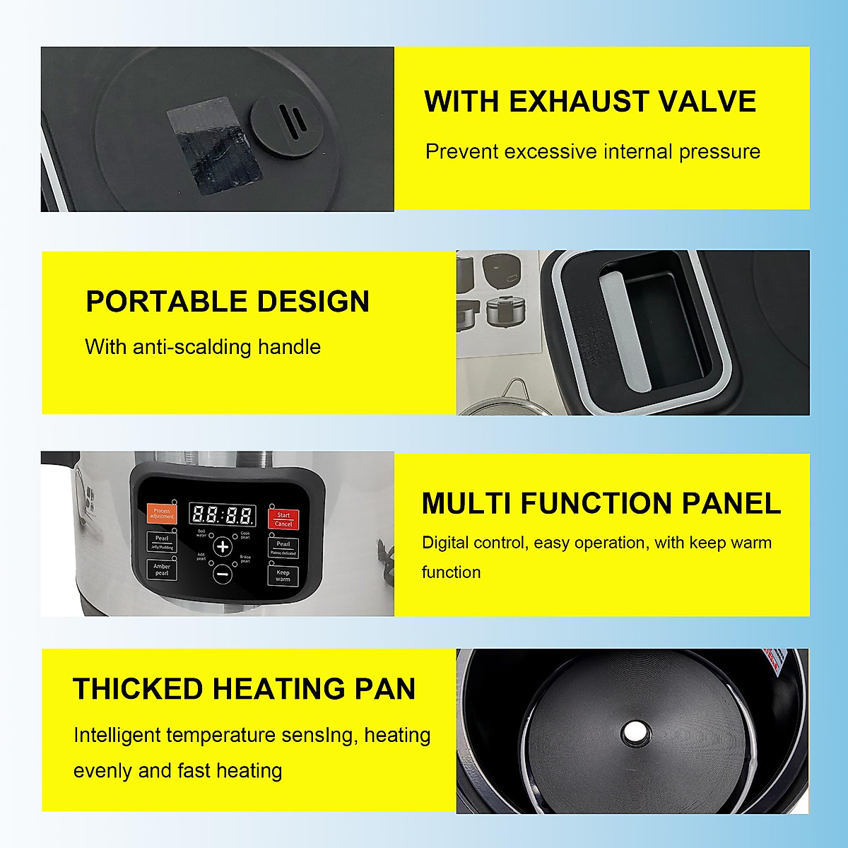 Mvckyi Commercial Pearl Cooker Tapioca Cooker, 12L Tapioca Maker Automatic Non-Stick Pearl Maker with Button Panel, Bubble Tea Cooker for Tea Sago Pearl Milk Tea
