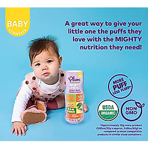 Plum Organics Mighty Puffs Snack For Babies - Variety Pack - (Pack of 6) 1.85 oz - Includes Carrot & Broccoli, Beet & Strawberry, and Spinach & Pea Flavors - Ancient Grain & Chickpea Snacks