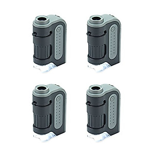 Carson MicroBrite Plus 60x-120x Power LED Lighted Pocket Microscope - Set of 4 & MicroFlip 100x-250x LED Lighted Pocket Microscope with Flip Down Slide Base, Smartphone Adapter Clip and UV Flashlight