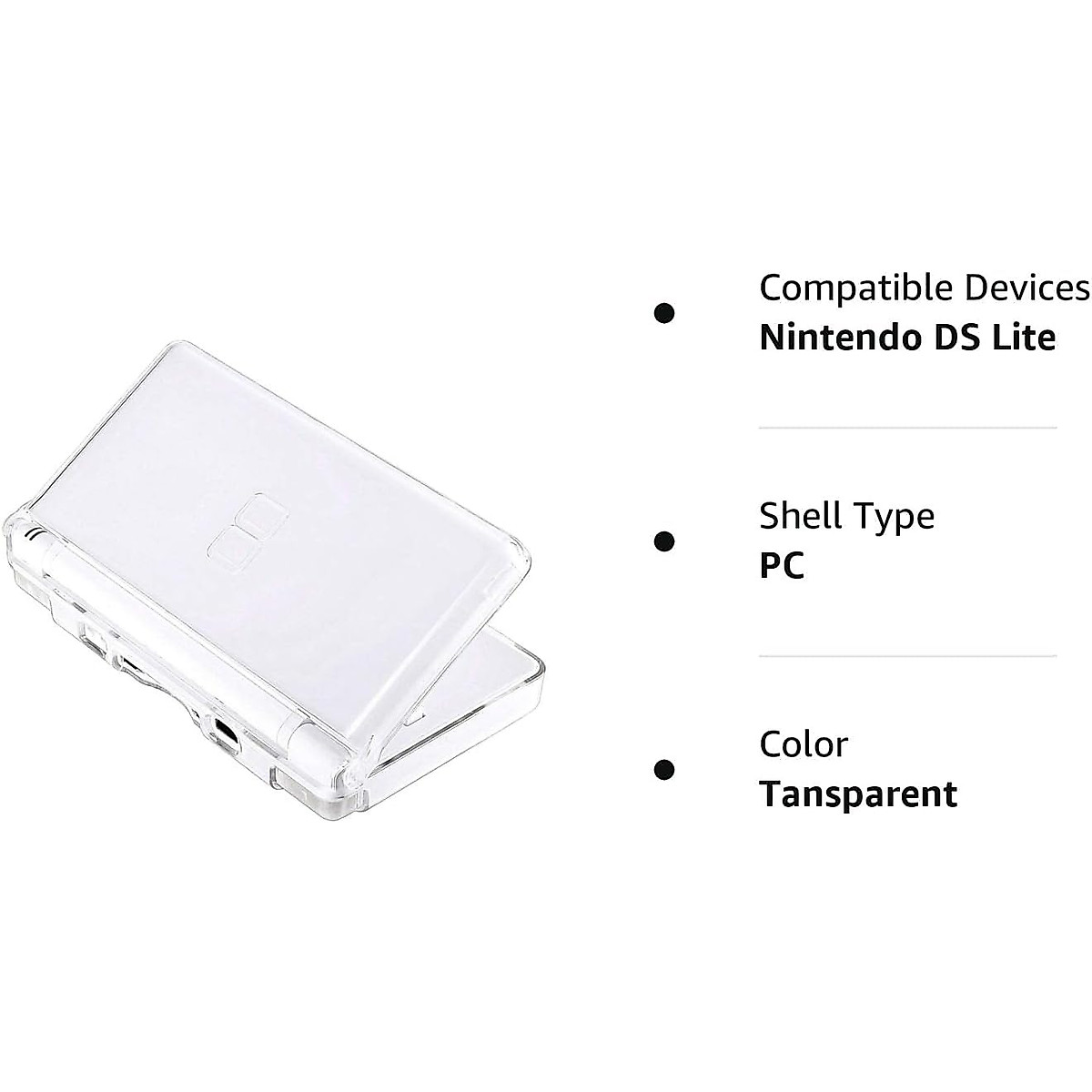 KlsyChry Transparent Hard Shell Case Cover Compatible with Nintendo DS Lite NDSL, Replacement Protective NDS Lite Crystal Clear Housing Case（Not for Nintendo DS or Dsi）