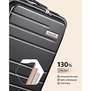 LUGGEX Carry On Luggage 22x14x9 Airline Approved with Laptop Compartment, PC Hard Shell Luggage with USB Port, Black Suitcase with Spinner Wheels