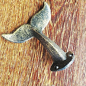 BECUTYSet of 2 Cast Iron Wall Hook-Unique Whale Tail Shape (Antique Brass Finish)