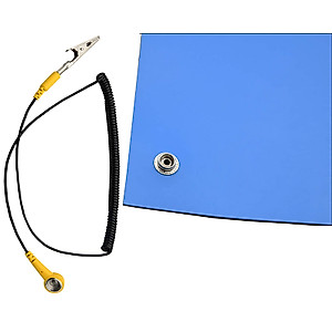 ESD High Temperature Mat Kit,ESD Mats,ESD Rubber Mat,ESD Kit,16" x 24" x 0.08",Blue, Anti-Static Mat with ESD Wrist Strap and ESD Grounding Cord for Sensitive Electronics Working - ESD Mat Kit