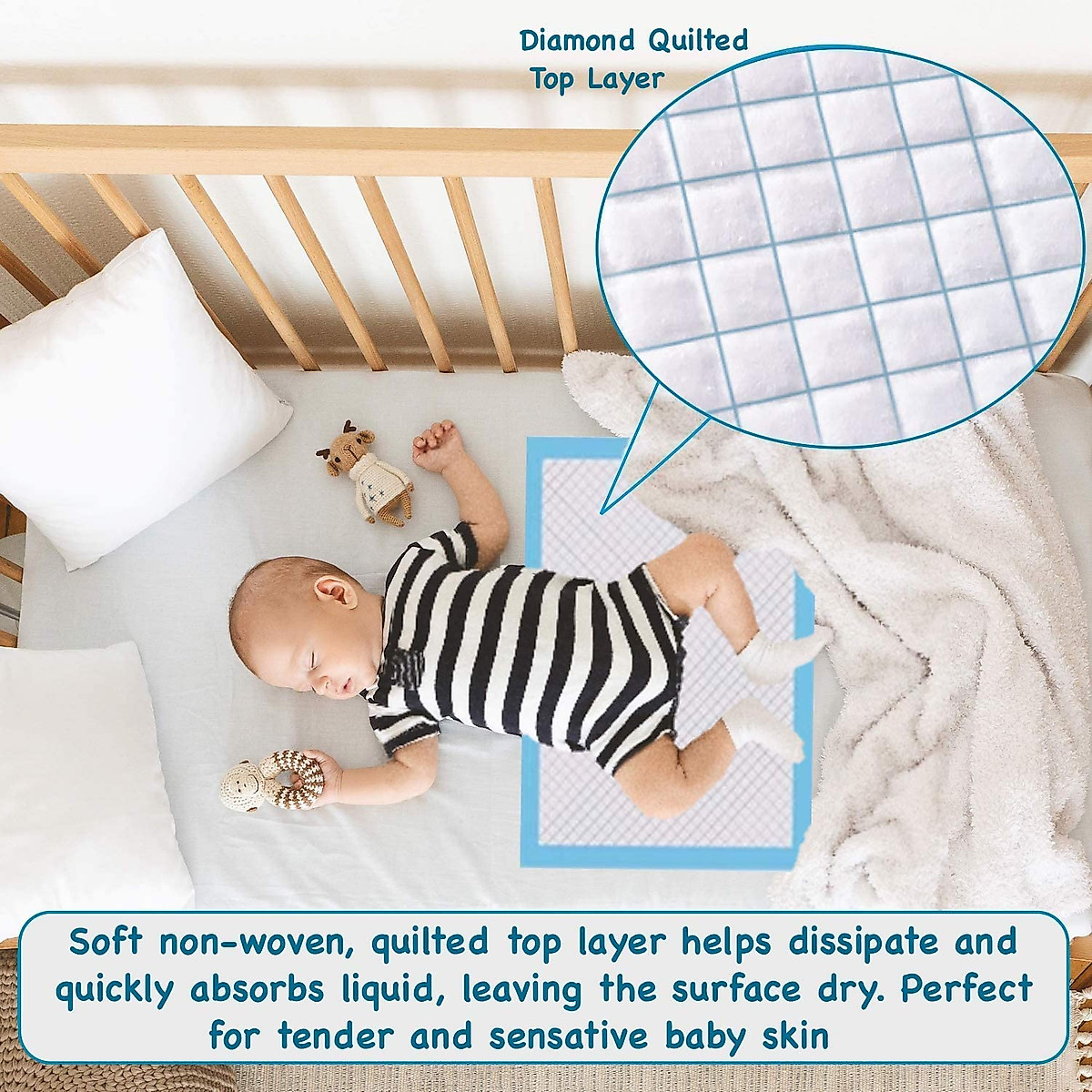 Abesto 100 Pack Baby Disposable Changing Pad Liners, 17 inches x 13 inches, Breathable Skin-Friendly, Leakproof Quick Drying, high Absorbent Diaper Changing Pads