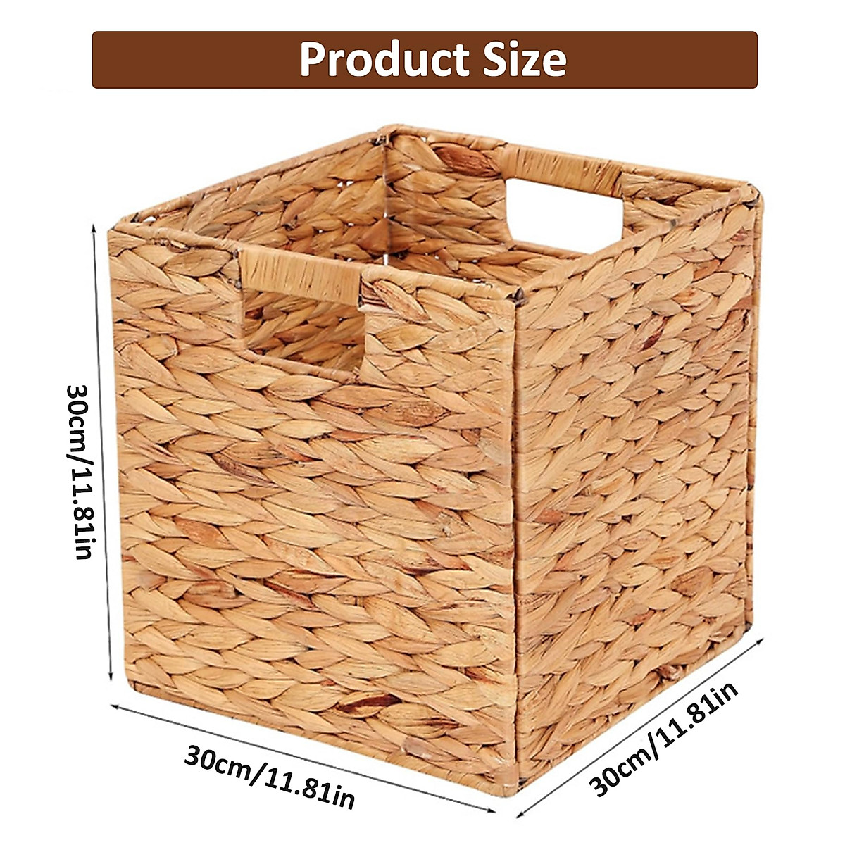 Peosaard Wicker Storage Cubes, 12x12x12 Inch Water Hyacinth Storage Baskets, Handwoven Foldable Square Baskets with Handle, Wicker Cube Baskets for Organizing