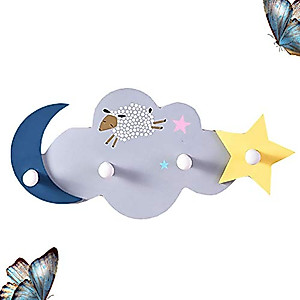 Garneck Towel Hooks Wall Rack Kids Hat Rack Wooden Wall Hooks Cloud Star Moon Sheep Wall Rack Organizer Decorative Hanger for Kids Bedroom (Light Grey) Cute Wall Hooks Cute Wall Hooks Towel Hook