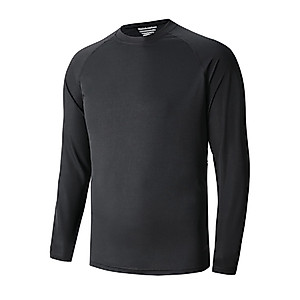 Men's UPF 50+ Sun Protection Hiking Fishing Shirt Lightweight Quick Dry SPF Outdoor Long Sleeve Shirt Black-L