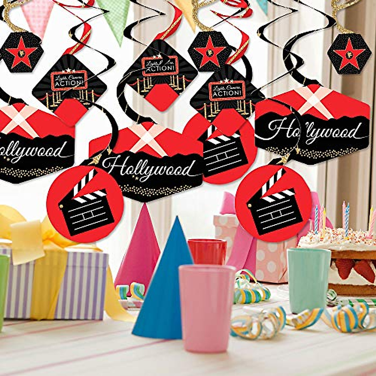 Big Dot of Happiness Red Carpet Hollywood - Movie Night Party Hanging Decor - Party Decoration Swirls - Set of 40