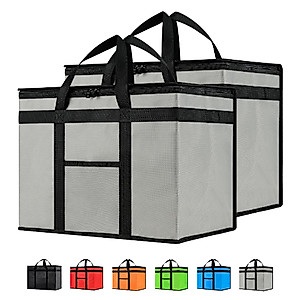 NZ home Insulated Cooler Bag and Food Warmer (XL Plus, 2 Pack) for Delivery & Grocery Shopping with Zippered Top, Gray