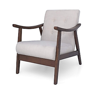 Christopher Knight Home Aurora Mid-Century Modern Accent Chair, Rubberwood, Beige, Brown