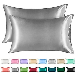 Lirex Satin Pillow Cases (2 Pack), Standard Size Soft Solid Color Microfiber Silk Pillowcase, Wrinkle Free Fade Resistant Breathable (Dark Gray, Standard)