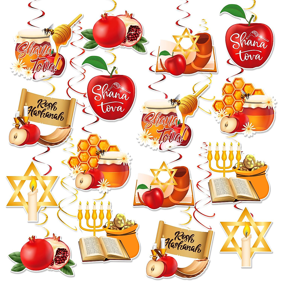 LOONELO 38pcs Happy Sukkot Hanging Swirls, Chag Sameach Party Foil Ceiling Swirls Streams, Happy Sukkah Sukkot Decorations for Jewish Holiday Celebration Festival Decoration and Party