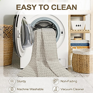 Collive Boho Washable Area Rugs 3x5 Braided Entryway Rug, Farmhouse Woven Carpet Non Slip Kitchen Rugs Rubber Backed Bedroom Rugs Neutral Area Rug Indoor Front Door Rugs for Entrance Bathroom, Tan