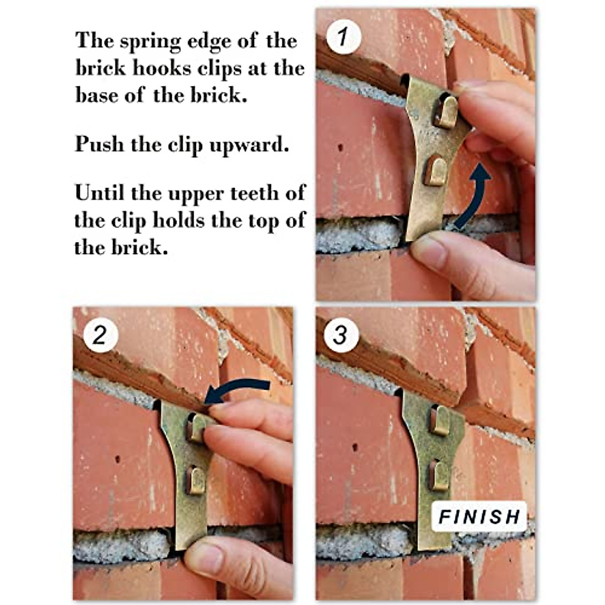 NACETURE Brick Hook Clips (4 Pack) Outdoor Brick Hangers Wall Clips for Hanging - Mounting to Brick Without Drilling, Heavy Duty Metal Hangers for Outside Home Decor, Fits 2-1/4 to 2-2/5 Inch