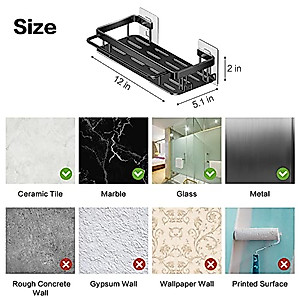 2 Pack Shower Caddy Shelf Organizer Rack, Black Shower Caddy Bathroom Organizer, Rustproof No Drilling Adhesive Shower Shelves with Fixed Removable Hooks for Kitchen Storage, Apartment Decor