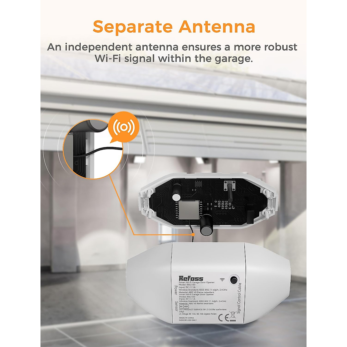 Smart Wi-Fi Garage Door Opener, Compatible with Apple HomeKit, Siri, Alexa & Google Assistant, Carplay, App Remote Control, Only Support 2.4GHz Networks