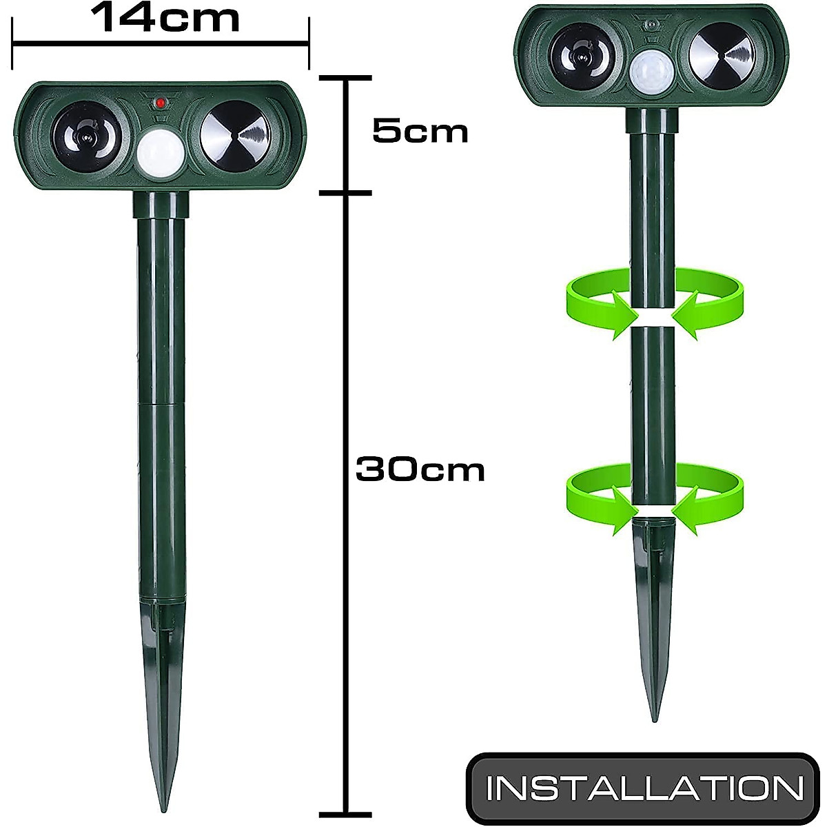 Solar Animal Repeller, Ultrasonic Animal Repellent Defender Cat, Dog, Squirrel, Deer, Fox, Outdoor Animal Deterrent with Motion Sensor and Led Light Alarm, Protect Yards, Lawn Gardens