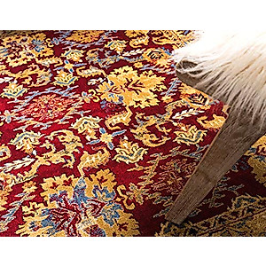 Unique Loom District Collection Farmhouse, Rustic, Border, Geometric Area Rug, 5' 0" x 5' 0", Red/Beige