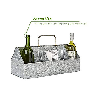 Mind Reader ICAD5-SIL Iron 5 Caddy with Cut Out Handle, Barnyard Vintage Designed Storage Bin, Silver 10 Compartment