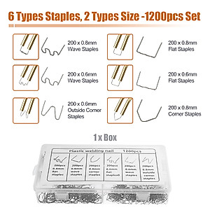 X AUTOHAUX 1200 Pcs Hot Staples Welder Stapler Repair Kit with Four Shapes and Six Specifications Stainless Steel Silver Tone
