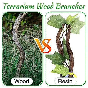 Apatal Reptile Branch Decor Snake Climbing Wood Branches Lizard Habitat Decorations Terrarium Wooden Tree Trunk Ornament for Bearded Dragon Snake Geckos Chameleon Frog 4 Pcs (14-16 inch)