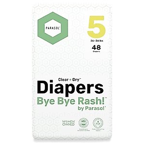 PARASOL Clear+Dry Disposable Diapers | RashShield Protection, Leakproof Design, Hypoallergenic Diaper Set | Size 5 (26+ lbs.) 48 Count