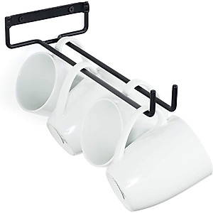 Wine Glass Rack, 11.8 Inch Black Wall Mounted Under Cabinet Wine Glass Holder Iron Wire Glasses Storage Hanger Organizer, Hanging Stemware with 8 Screws & 8 Tubes for Cabinet Kitchen Bar (4 Pack)