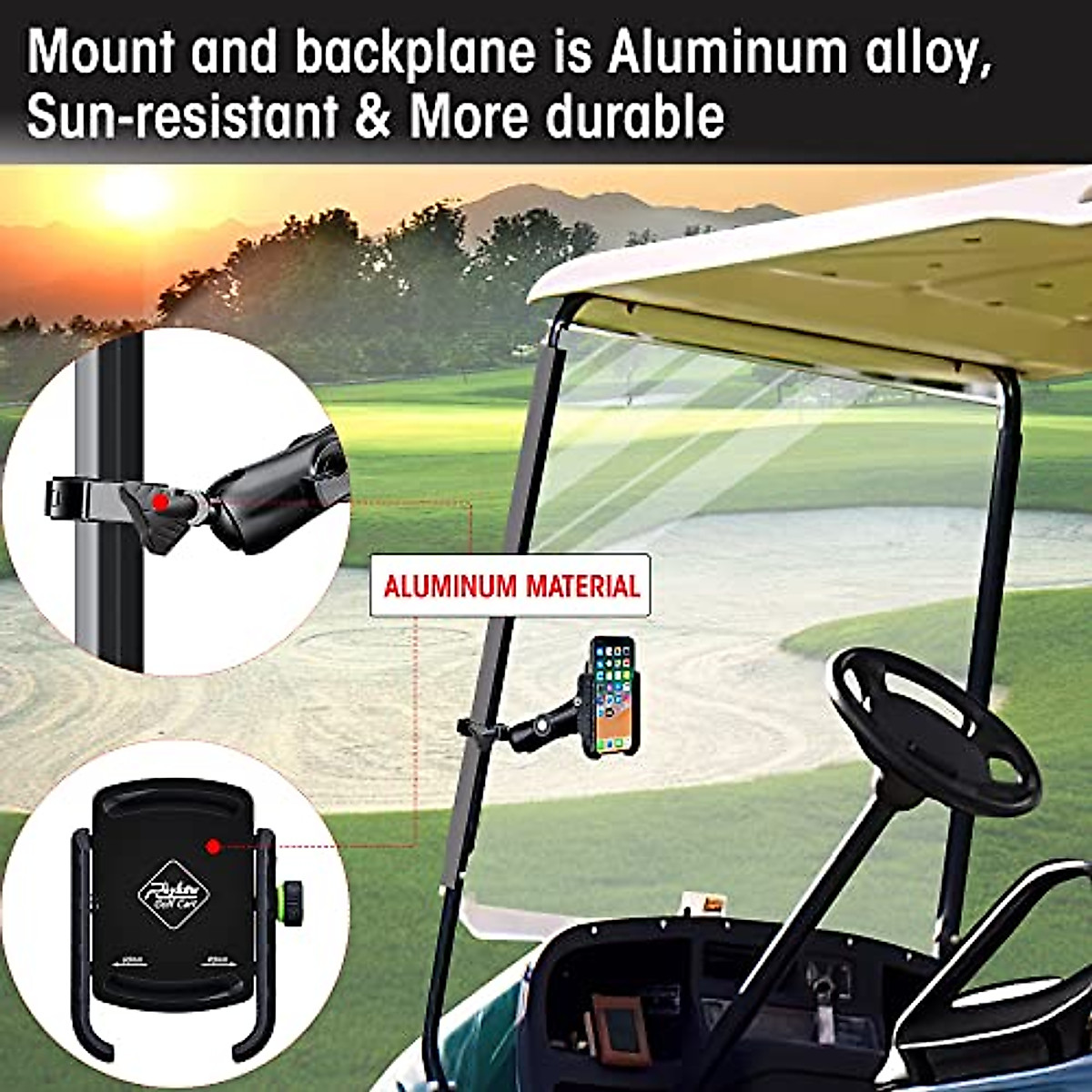 Roykaw Golf Cart Phone Mount Holder for iPhone/Galaxy/Google Pixel - Fit EZGO, Club Car, Yamaha, ICON, Advanced EV, Upgrade Quick Release &One-Handed Pick and Place, Won't Fall Out