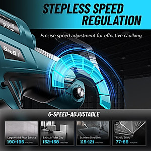 Seesii Cordless Caulking Gun [2024 Upgraded], 12V Battery Caulk Gun w/2 x 2.0AH Battery & Charger,Electric Caulking Gun w/LED Light,6 Adjustable Speeds Adhesive Gun Kit for Filling,Sealing