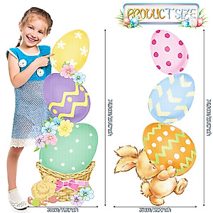 Easter Yard Signs with LED Lights 2 PCS Chick and Eggs Stake Signs Plastic Easter Egg Yard Decoration Large Easter Outdoor Sign Yard Lawn Bunny Decor for Easter Home Yard Lawn Party Outdoor Decoration