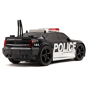 Vokodo Police Car Friction Powered 1:20 Scale with Lights Sirens and Sounds Durable Kids Rescue Emergency City Cop Vehicle Push and Go Pursuit SWAT Toy Pretend Play Great Gift for Children Boys Girls