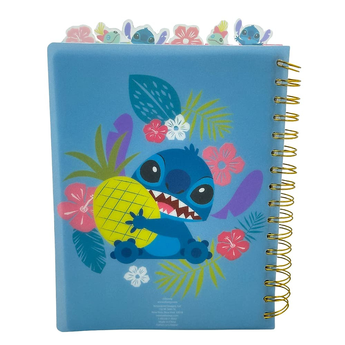 Innovative Designs Disney Stitch Tab Journal Notebook Ohana Spiral Bound, 144 Lined Pages, 8 x 7 inches, Blue