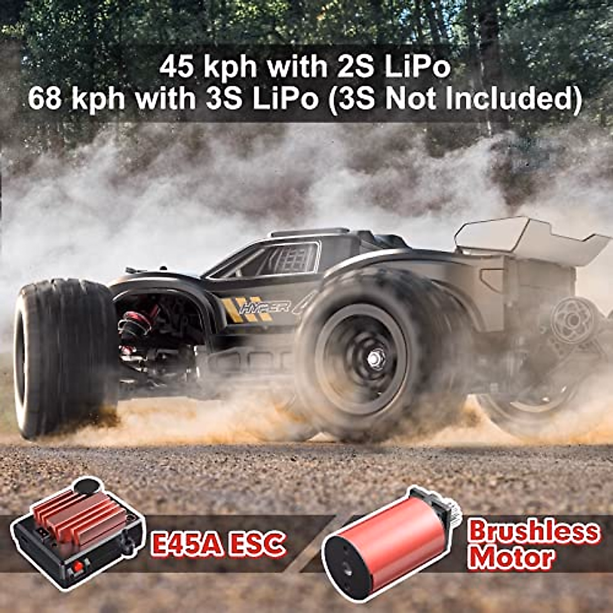 HYPER GO H16BM 1:16 RTR Brushless Fast RC Cars for Adults, Max 42mph Hobby Electric Off-Road Jumping RC Trucks, RC Monster Trucks Oil Filled Shocks Remote Control Car with 2 Batteries for Boys