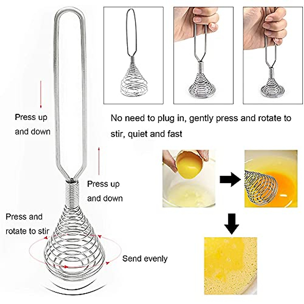 Stainless Steel Spring Coil Whisk Wire Whip Cream Egg Beater Gravy Cream Hand Mixer Kitchen Tool Accessories For Mixing, Blending, Beating, Stirring, Cooking