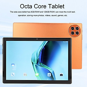 DAUERHAFT Digital Tablet, WiFi Tablet 10.1 Inch 8800mAh 8GB RAM 128GB ROM Dual SIM Dual Standby for Game for Studying (Orange)