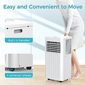 COWSAR 8,000 BTU Portable Air Conditioners with Remote, Portable AC Unit Cools Up to 350 Sq.Ft, Built-in Cool, Dehumidifier, Fan, Sleep Modes, Room Air Conditioners with LED Display/Swivel Wheels