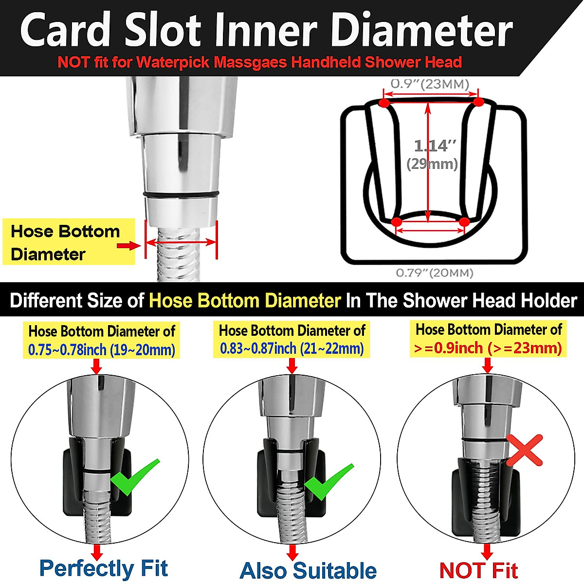 Shower Head Holder All Meta lHandheld Shower Wand Bracket Adhesive Shower Wall Mount Holder Brass Shower Spray Holder Black, Drill Free Glue Installation