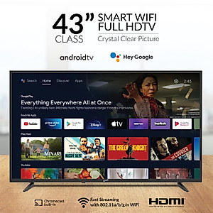 Supersonic Smart SC-4350GTV 43-inch FHD DLED TV with Google Assistant, ATSC/NTSC, HDMI, WiFi, USB Input, 1080p Resolution,16.7M Colors, 60Hz Refresh Rate, Energy-Efficient, Remote Control