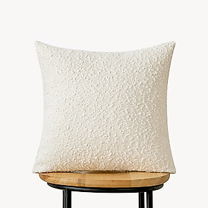 Woaboy Pack of 1 Decorative Throw Pillow Cover Pillowcase Textured Boucle Square Sofa Couch Pillow Home Decor for Living Room Woven Modern Cushion Case 18 x 18 Inch Pure White
