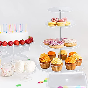 Sawysine 4 Pcs Acrylic Cupcake Stand Set Include 3 Tier Round Cake Stand 1 Tier Dessert Stands Holder 2 Pieces Clear Serving Platter for Tea Party Wedding Birthday Baby Bridal Shower Party Supplies