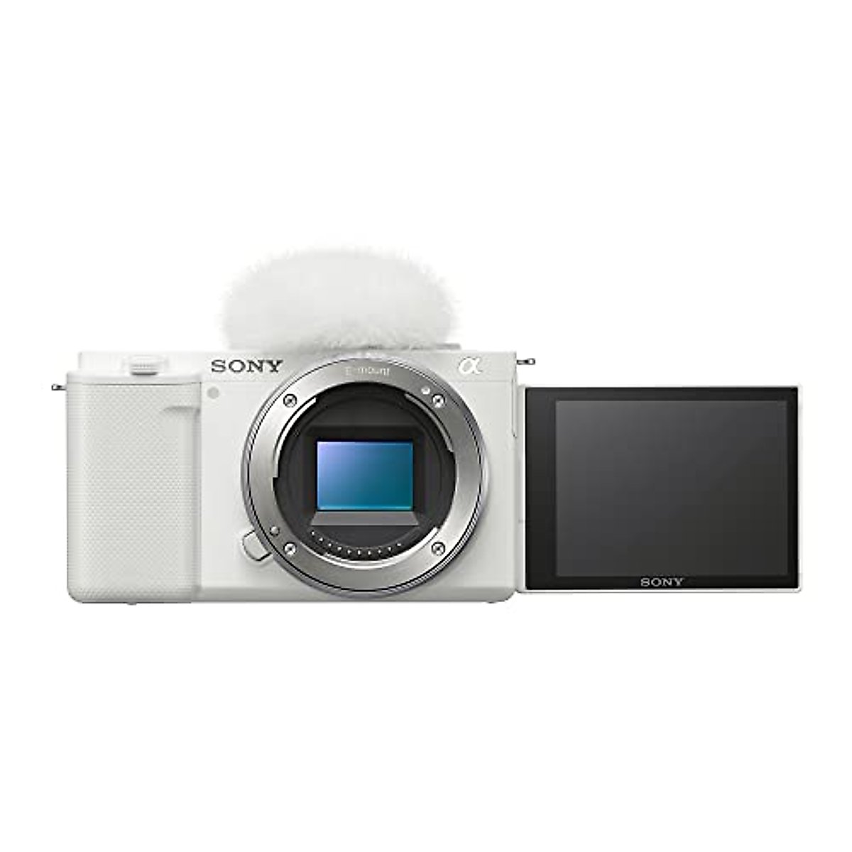 Sony Alpha ZV-E10 APS-C Interchangeable Lens Mirrorless Vlog Camera (Body Only, White) Bundle with Shotgun Microphone, Extendable Tripod with Built-in Phone Mount and Memory Card (4 Items)