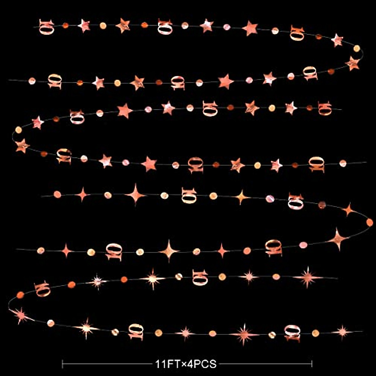 Rose Gold 10th Birthday Decorations Number 10 Circle Dot Twinkle Star Garland Metallic Hanging Streamer Bunting Banner Backdrop for Girls Boys Ten Year Old Birthday 10th Anniversary Party Supplies