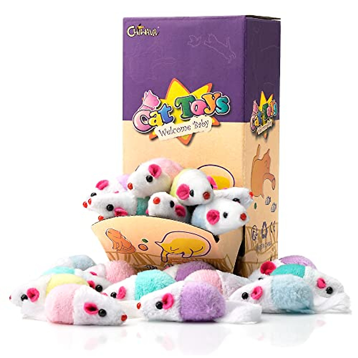 CHIWAVA 36 Pack 1.8 Inch Small Interactive Cat Toys Mice with Catnip Rattle Sound Mouse for Indoor Cats Kitten Play