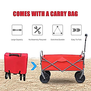 Collapsible Wagon Outdoor Garden Cart Multipurpose Collapsible Beach Wagon Trolley Cart Folding Wagon Cart with Wheels, Size 35.4 x 20 x 29.5 inch