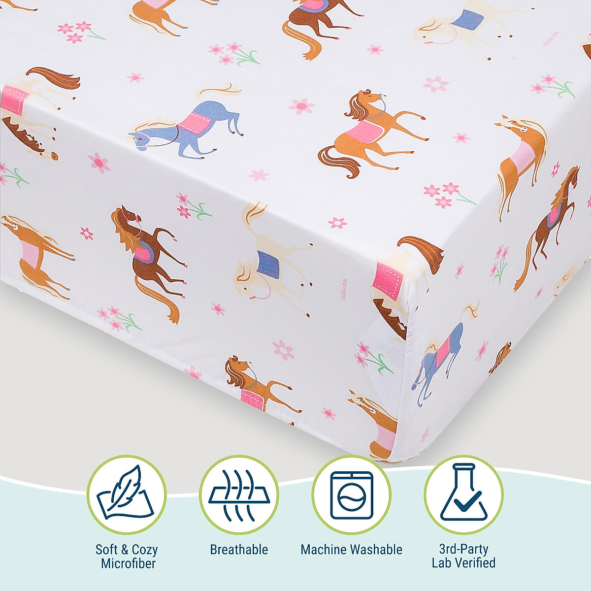 Wildkin Kids Microfiber Twin Sheet Set for Boys and Girls, Bedding Sheet Set Includes Top Sheet, Fitted Sheet, and One Standard Pillow Case (Horses)