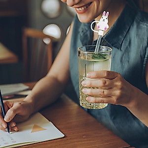 Straw Covers Cap,20PCS Straw Toppers for Tumblers,Reusable Animals Fruit Straw Tips Cover for Outdoor Home Kitchen Party Decor,Duck Dinosaur Sun Silicone Straw Cover